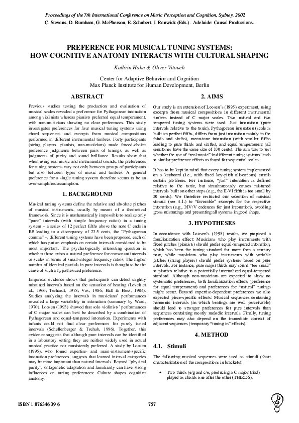 (PDF) Preference for musical tuning systems : how cognitive anatomy ...