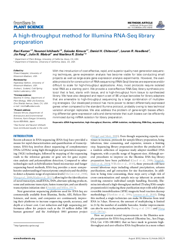 (PDF) A high-throughput method for Illumina RNA-Seq library preparation