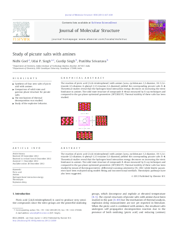 (PDF) Study of picrate salts with amines