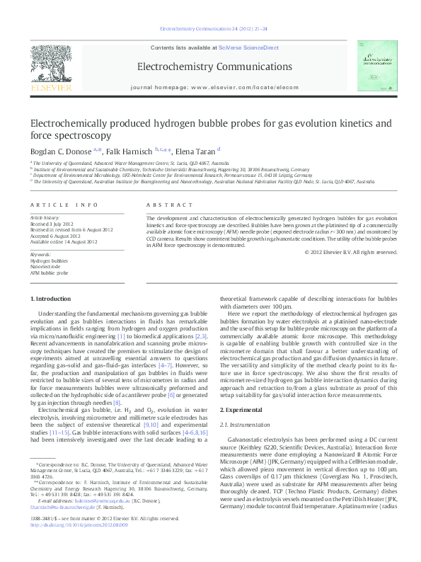 (PDF) Electrochemically produced hydrogen bubble probes for gas ...