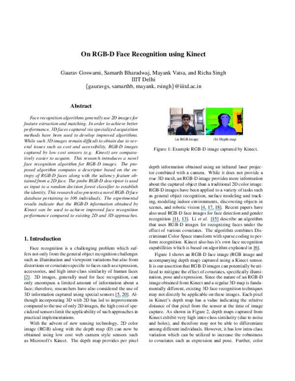 Pdf On Rgb D Face Recognition Using Kinect