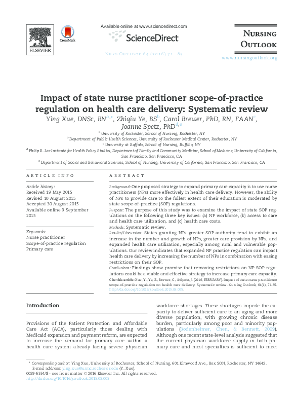(PDF) Impact of state nurse practitioner scope-of-practice regulation ...