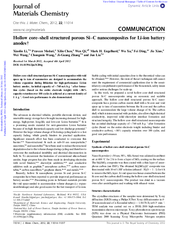 (PDF) Hollow core–shell structured porous Si–C nanocomposites for Li ...