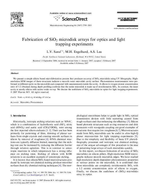 (PDF) Fabrication of SiO2 microdisk arrays for optics and light ...
