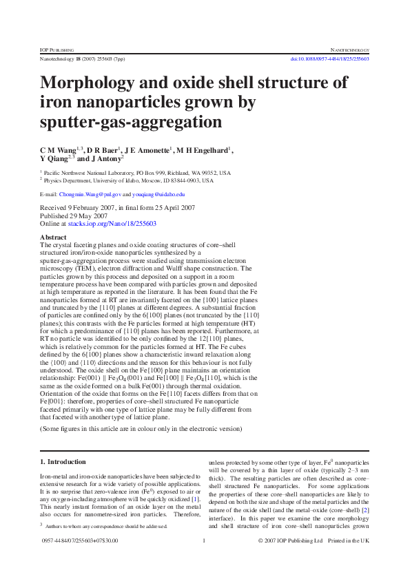 (PDF) Morphology and oxide shell structure of iron nanoparticles grown ...
