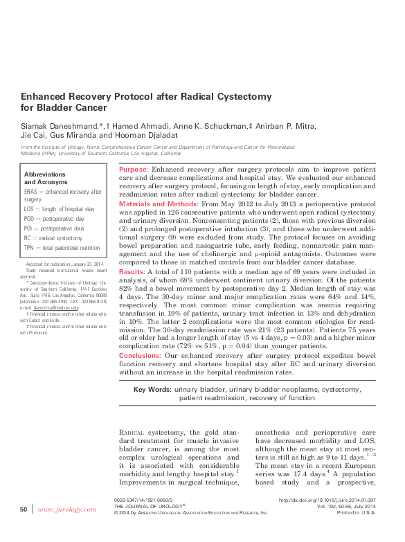 (PDF) Enhanced recovery pathway following radical cystectomy
