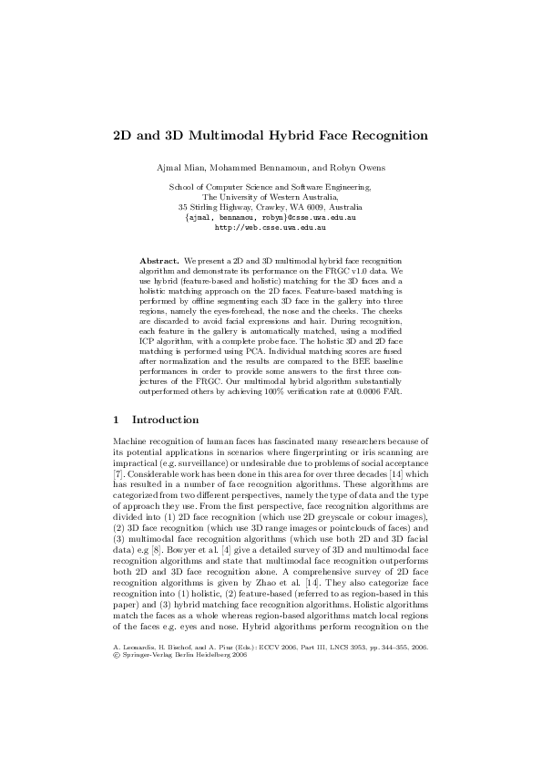 (PDF) 2D and 3D multimodal hybrid face recognition