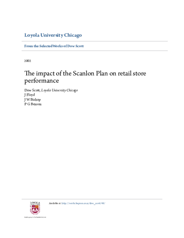 (PDF) The Impact of the Scanlon Plan on Retail Store Performance