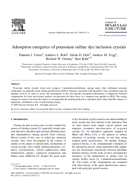 (PDF) Adsorption energetics of potassium sulfate dye inclusion crystals