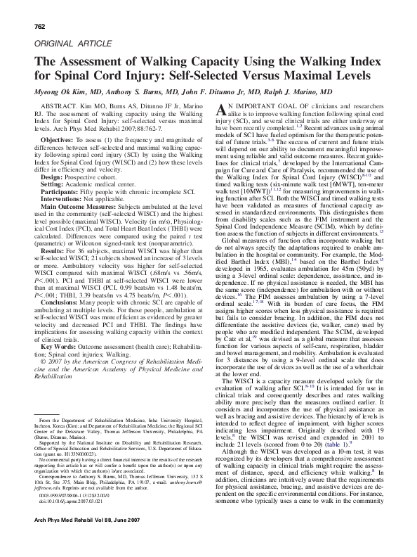 (PDF) The Assessment of Walking Capacity Using the Walking Index for ...