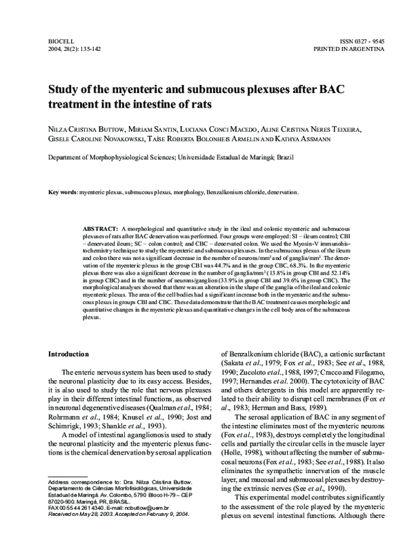 (PDF) Study of the myenteric and submucous plexuses after BAC treatment ...