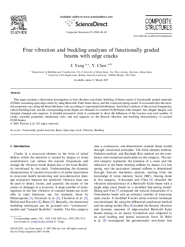 Pdf Free Vibration And Buckling Analyses Of Functionally Graded Beams With Edge Cracks