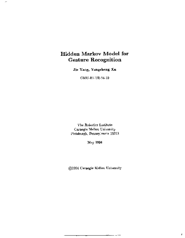 Pdf Hidden Markov Model For Gesture Recognition Jie Yang
