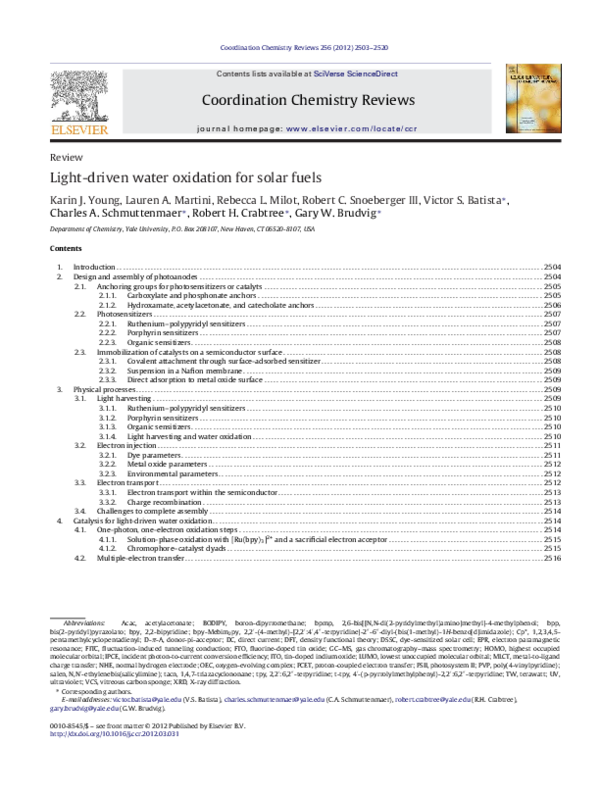 (PDF) Light-driven water oxidation for solar fuels