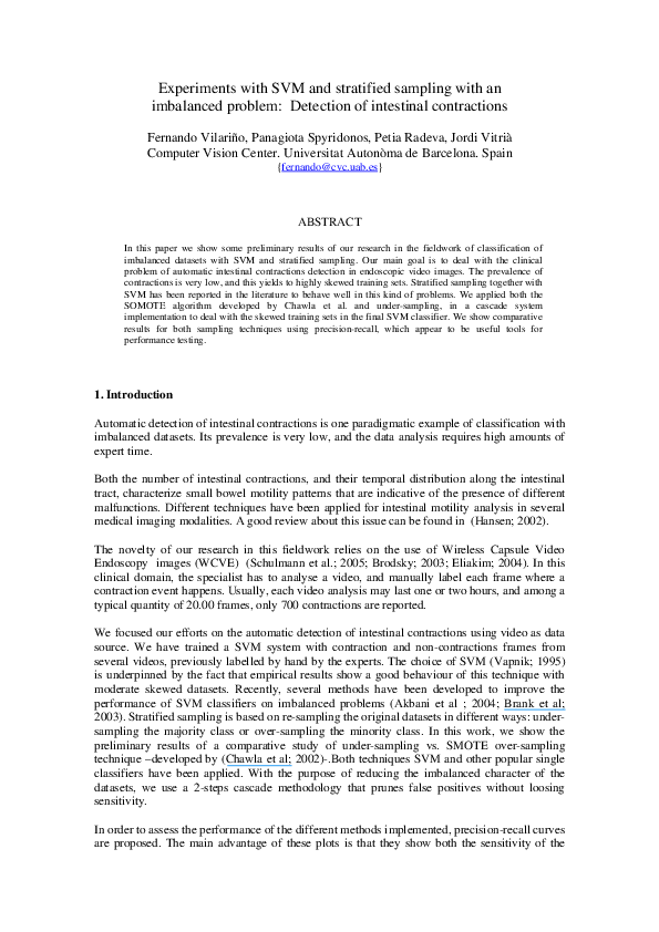Pdf Experiments With Svm And Stratified Sampling With An Imbalanced Problem Detection Of