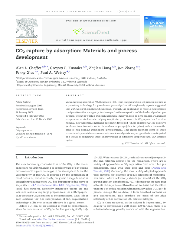 (PDF) CO2 capture by adsorption: Materials and process development