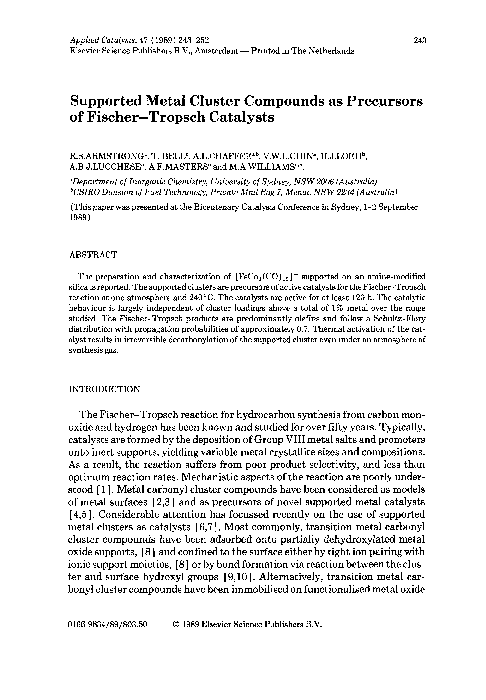 (PDF) Supported Metal Cluster Compounds as Precursors of Fischer ...