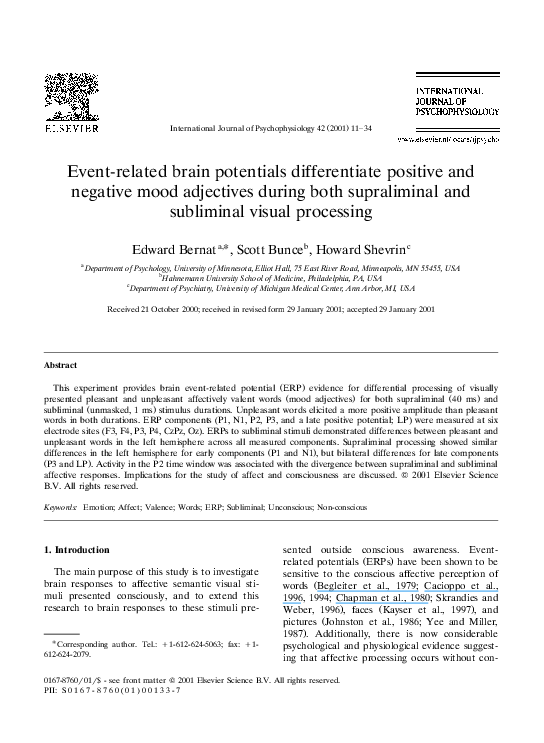 (PDF) Event-related brain potentials differentiate positive and negative mood adjectives during ...