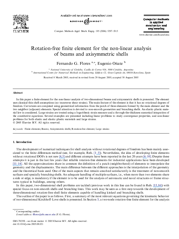 (PDF) Rotation-free finite element for the non-linear analysis of beams and axisymmetric shells
