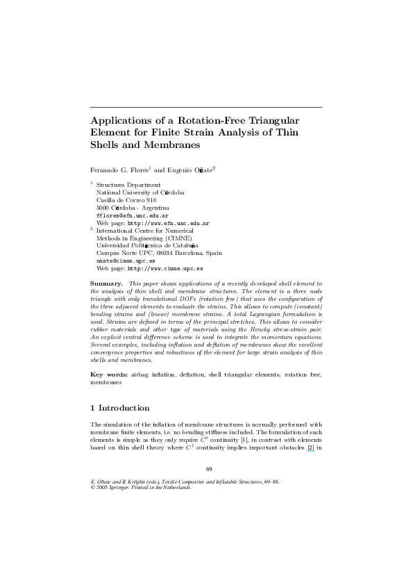 (PDF) Applications of a Rotation-Free Triangular Element for Finite Strain Analysis of Thin ...
