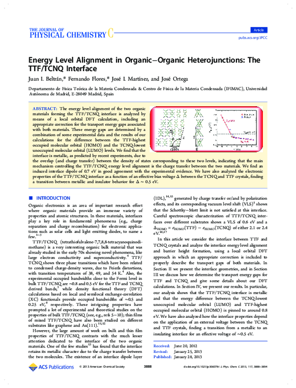 (PDF) Energy Level Alignment in Organic–Organic Heterojunctions: The ...