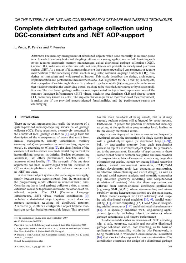 (PDF) Complete distributed garbage collection using DGC-consistent cuts and. NET AOP-support