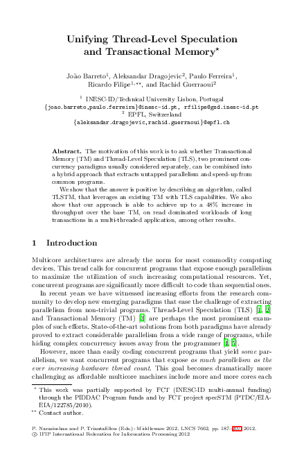 Pdf Unifying Thread Level Speculation And Transactional Memory