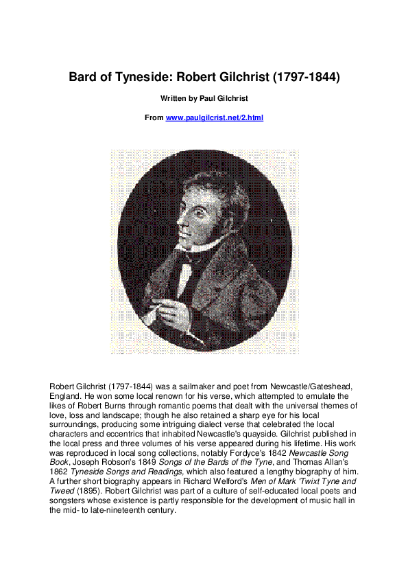 (PDF) Bard of Tyneside: Robert Gilchrist (1797-1844)
