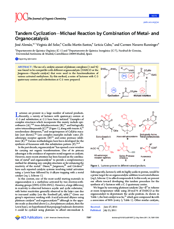 (PDF) Tandem Cyclization–Michael Reaction by Combination of Metal- and ...