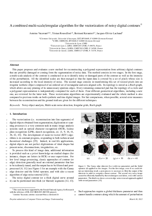 Pdf A Combined Multi Scaleirregular Algorithm For The Vectorization Of Noisy Digital Contours 