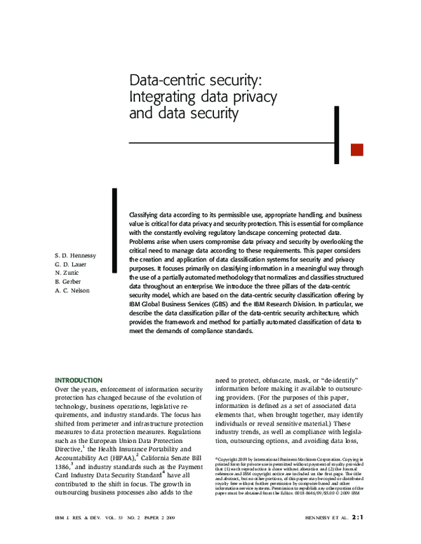 (PDF) Data-centric security: Integrating data privacy and data security