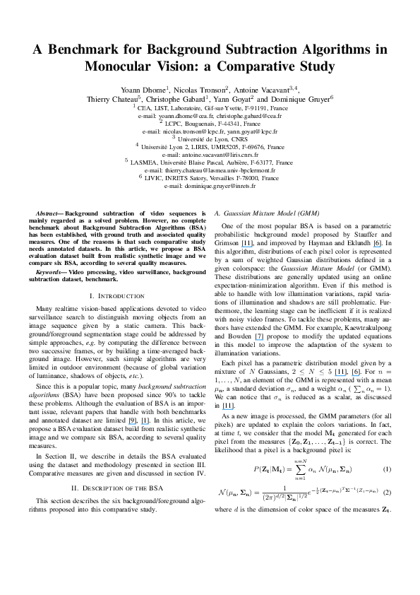 Pdf A Benchmark For Background Subtraction Algorithms In Monocular