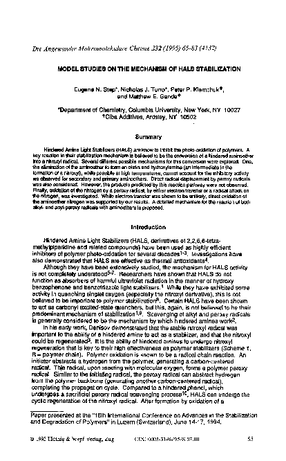 (PDF) Model studies on the mechanism of hals stabilization