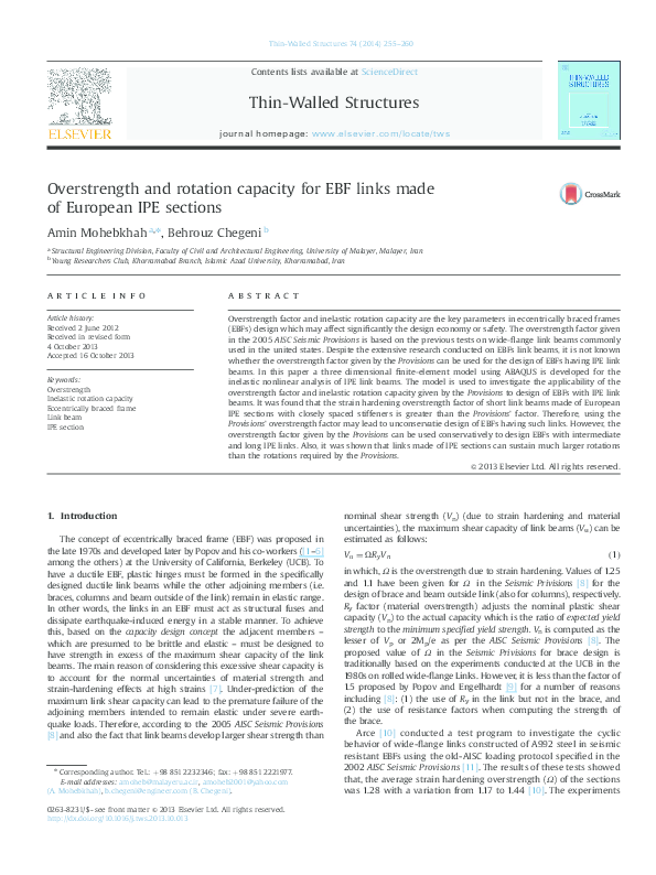 (PDF) Overstrength and rotation capacity for EBF links made of European ...