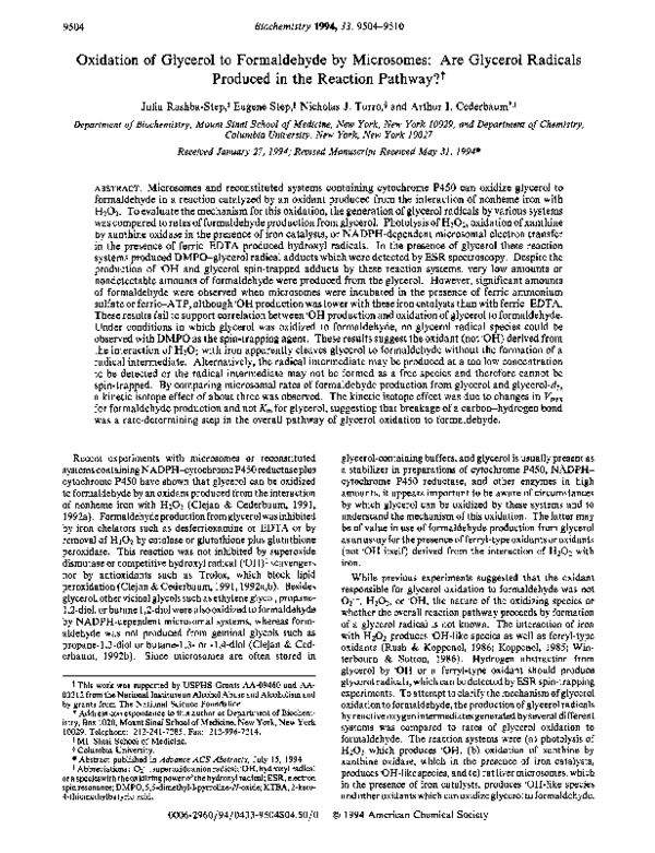 (PDF) Oxidation of Glycerol to Formaldehyde by Microsomes: Are Glycerol ...