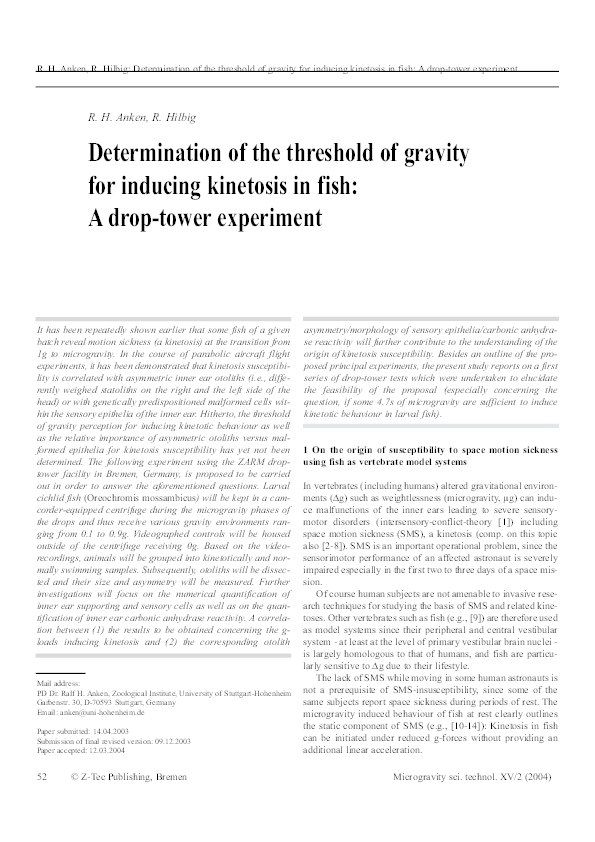 (PDF) Determination of the threshold of gravity for inducing kinetosis ...