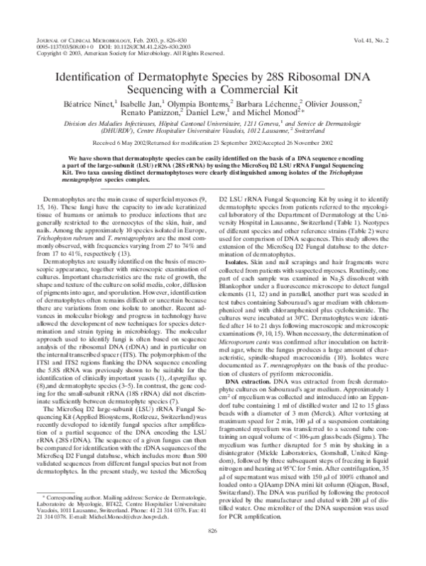 (PDF) Identification of dermatophyte species by 28S ribosomal DNA ...