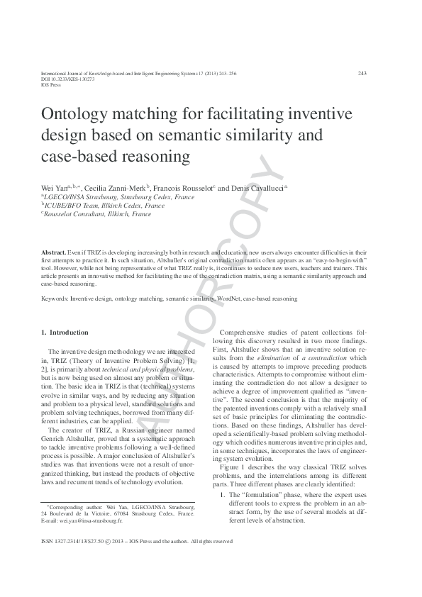 (PDF) Ontology matching for facilitating inventive design based on semantic similarity and case ...