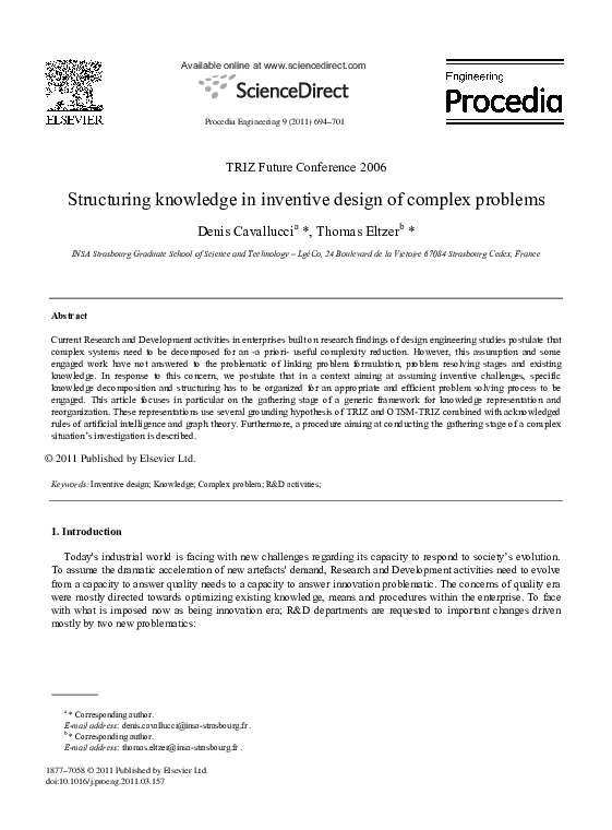 (PDF) Structuring knowledge in inventive design of complex problems