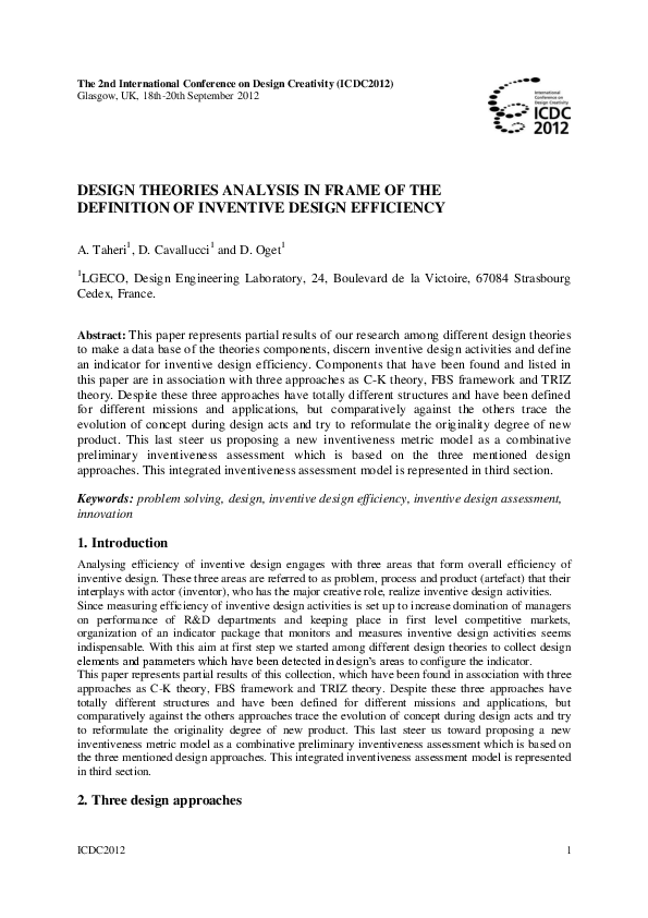 (PDF) Design Theories Analysis in Frame of the Definition of Inventive ...