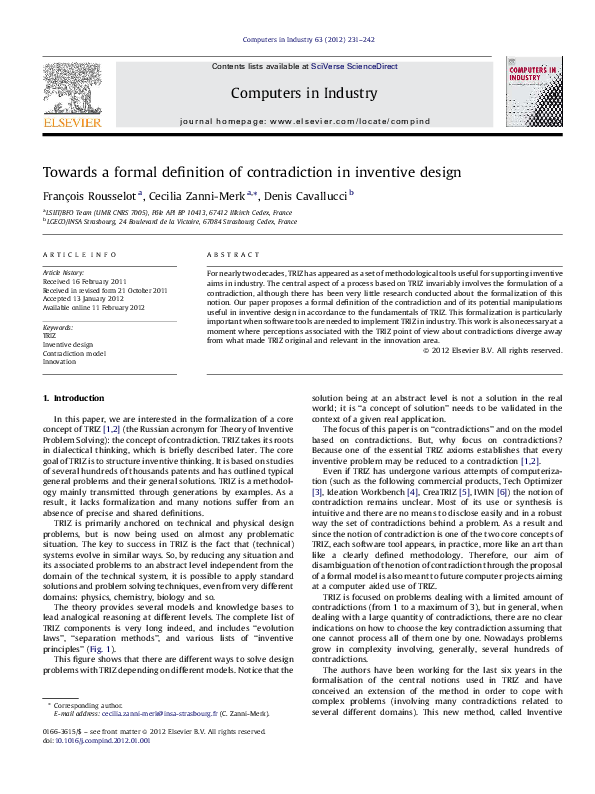 (PDF) Towards a formal definition of contradiction in inventive design