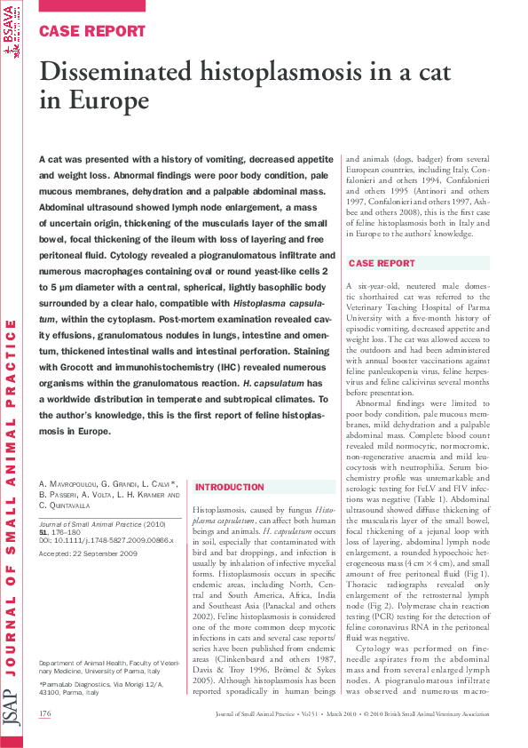 (PDF) Disseminated histoplasmosis in a cat in Europe