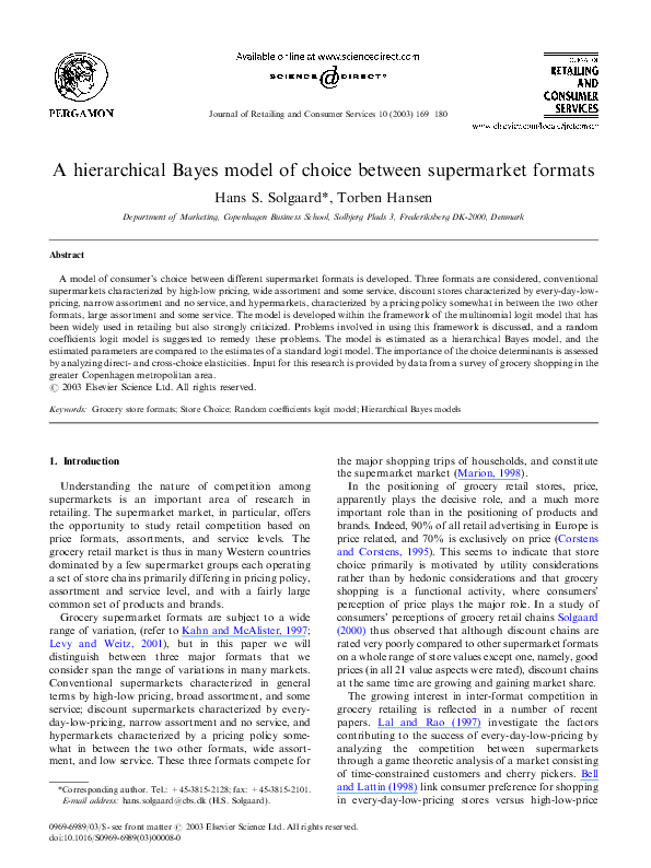 (PDF) A hierarchical Bayes model of choice between supermarket formats