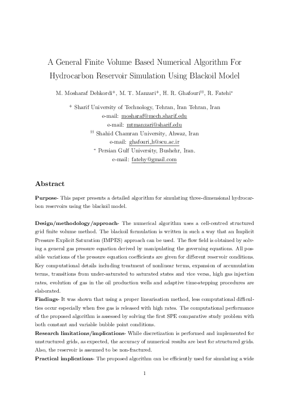 Pdf A General Finite Volume Based Numerical Algorithm For Hydrocarbon