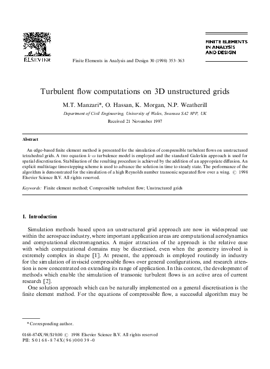Pdf Turbulent Flow Computations On 3d Unstructured Grids