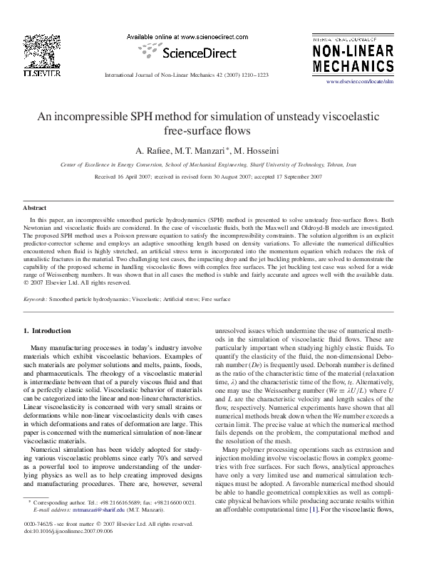(PDF) An incompressible SPH method for simulation of unsteady viscoelastic free-surface flows