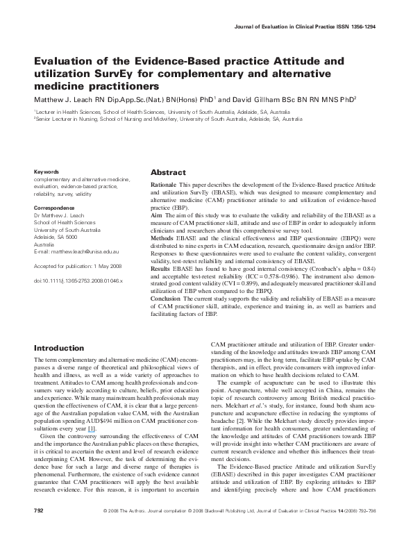 (PDF) Evaluation of the Evidence-Based practice Attitude and utilization SurvEy for ...