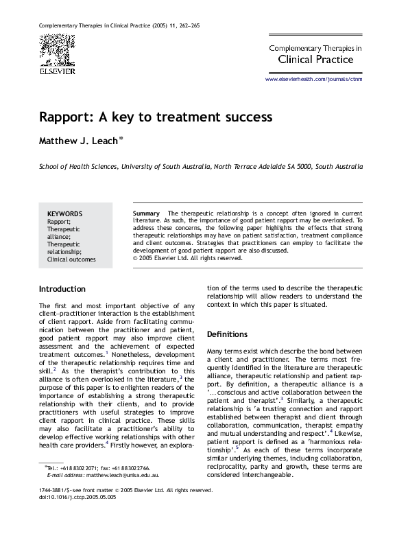 (PDF) Rapport: A key to treatment success