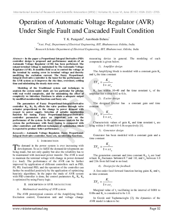 (PDF) Operation of Automatic Voltage Regulator (AVR) Under Single Fault ...