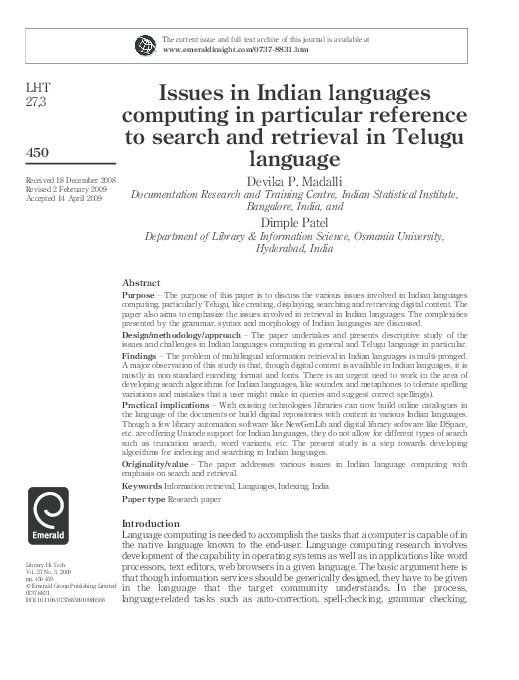 (PDF) Issues in Indian languages computing in particular reference to ...